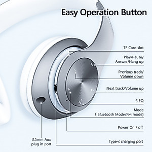 Headphones Wireless Bluetooth,60 Hours Playtime Foldable Lightweight Bluetooth Headphones Wireless Over Ear Wired Hi-Fi Stereo with 6 EQ Modes, Deep Bass Adjustable Headset with Mic, FM, TF for Adults