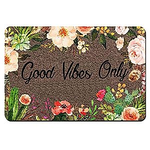 Funny Doormat Custom Indoor Doormat -Good Vibes Only Doormat Bath Mat Welcome Mat Funny Front Door Mats Home and Office Decorative Entry Rug Garden/Kitchen/Bedroom Mat Non-Slip Rubber 23.6 x15.7 Inch