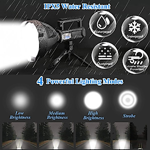Rechargeable Spotlight, 3,000,000 Lumens Led Spot Lights Outdoor Handheld Super Bright Powerful Long Range Flashlight with 4 Modes, Tripod, USB C, IPX5 Waterproof for Fishing Boating Camping