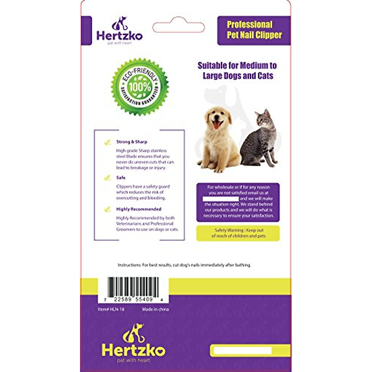 Hertzko Dog Nail Clippers for Large & Medium Dogs - Violet Cat Nail Clipper with Quick Safety Guard, Dog Nail File Included, Nail Grinder, Purple Nail Clippers for Dogs, Grooming Paw Pads
