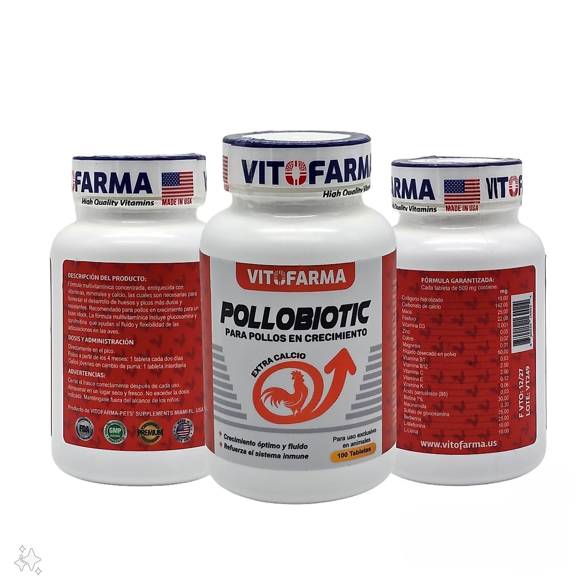 VITOFARMA POLLOBIOTIC - Essential Vitamin Supplement for Optimal Health and Performance in Chickens and Roosters - 100 Tablets