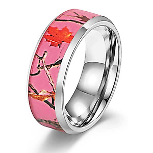 Stainless Steel Pink Camo Ring - Pink Camo Band - Engagement Ring - Wedding Rings - Promise Rings for Couples - Camo Wedding Ring - Camo Wedding Rings - Camo Rings for Women (7)