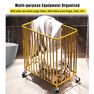 Gold Square Yoga Mat Holder with Wheels, Steel Frame Yoga Mat Storage Basket, Exercise Equipment for Home Workouts, Space Saving Yoga Mat Racks