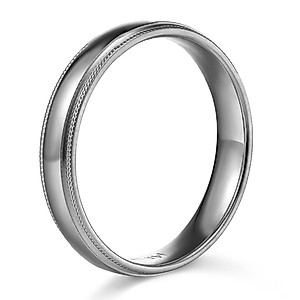 14k White Gold 3mm Comfort FIT Plain Milgrain Wedding Band - Size 7