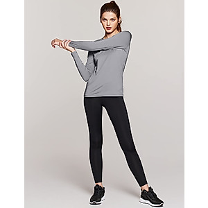 ATHLIO Women's UPF 50+ Long Sleeve Workout Shirts, UV Sun Protection Running Shirt, Dry Fit Athletic Tops, Round Neck 3pack Shirts Black/Cloud Grey/Navy, Small