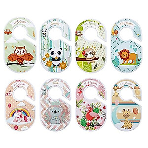 SAVITA 8pcs Baby Clothes Dividers, Nursery Closet Dividers Cute Animals Baby Closet Size Dividers from Newborn to 24 Months Nursery Closet Hanger for Infant Wardrobe