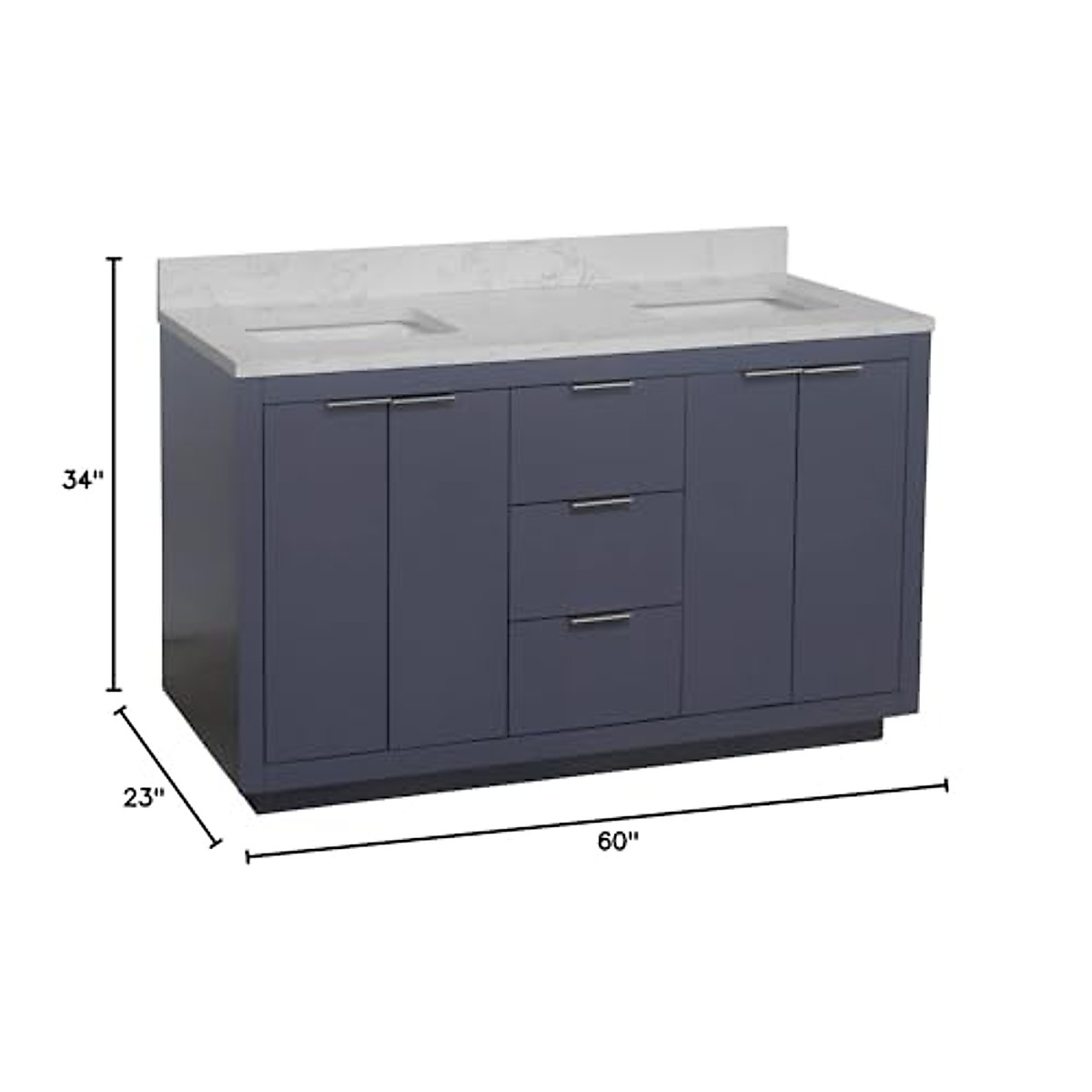Kitchen Bath Collection Stockholm 60-inch Double Bathroom Vanity (Engineered Marble/Marine Gray): Includes Marine Gray Cabinet with Engineered Marble Countertop and White Ceramic Sinks