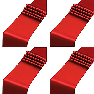 ANECO 4 Pack Satin Table Runner 12 x 108Inch Long Bright Silk and Smooth Fabric Party Table Runner for Wedding Banquet Party Decoration- Red