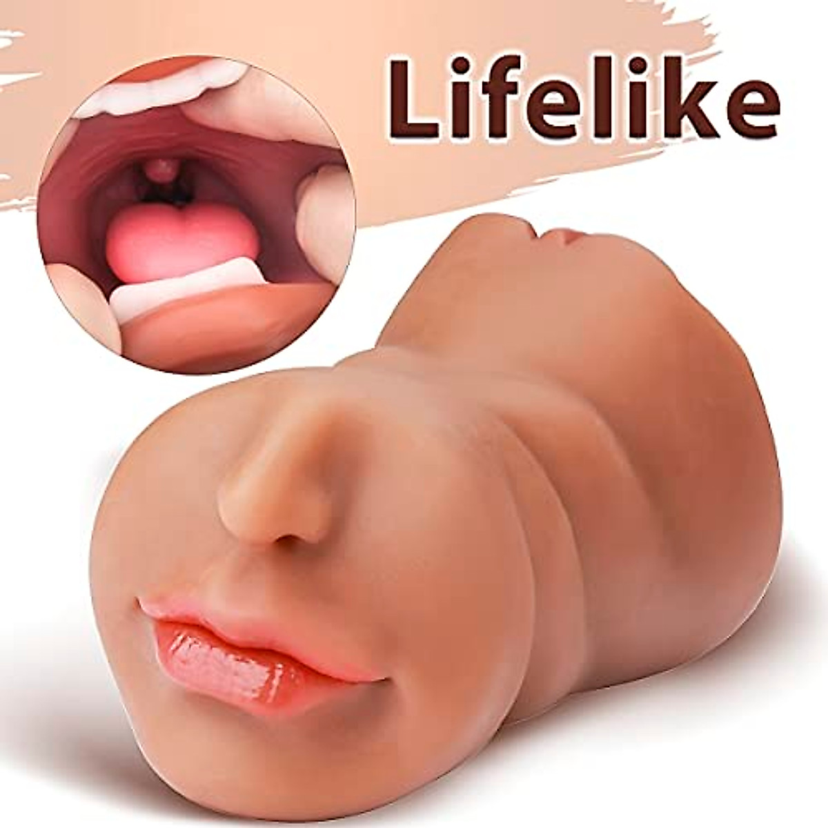 3 in 1 Pocket Pussy Male Masturbators with Lifelike Face, Sex Doll with Realistic Textured Mouth Vagina and Tight Anus, Masturbator Male Stroker Deep Throat Oral Adult Sex Toys for Men (Brown)