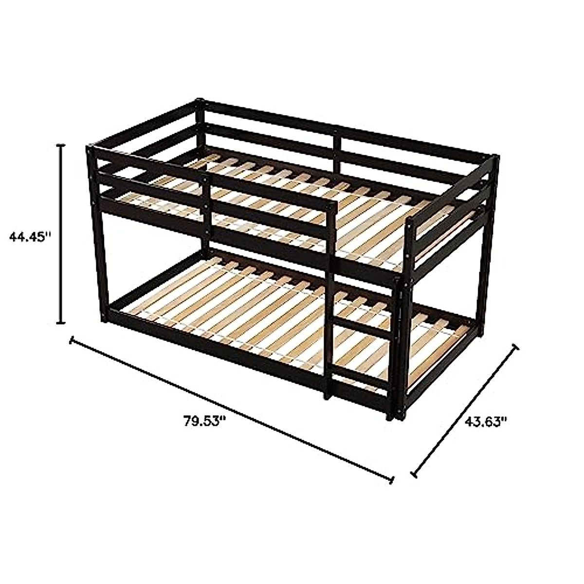 HomSof Twin Floor Bunk Bed, Twin Over Twin, Espresso