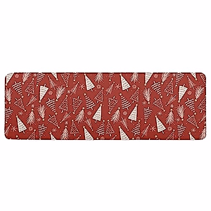 Libaoge Christmas Kitchen Mat Rug 1 PCS Xmas Tree Red Background Runner Rug Anti-Fatigue Comfort Memory Foam Standing Mat Non-Slip Floor Door Mat for Bathroom Bedroom 20x47in
