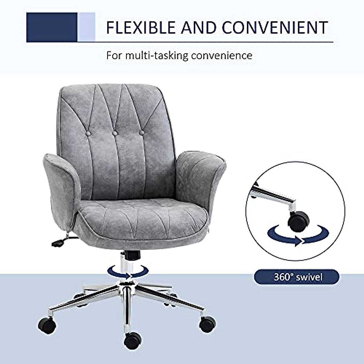 Vinsetto Micro Fiber Home Office Chair with Adjustable Height, Rock Function, and Curved Padded Armrests, Light Grey