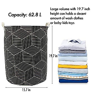 Mziart 19.7" Large Geometric Printed Foldable Laundry Hamper Bag Laundry Basket Sorter, Canvas Fabric Storage Basket Bin Home Organizer Containers for Nursery Baby Kids Toys