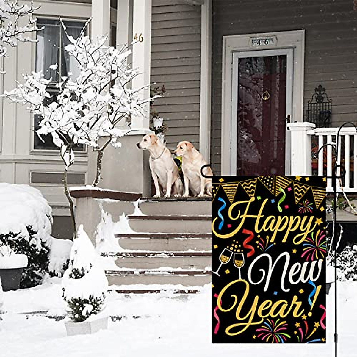 CROWNED BEAUTY Happy New Year Garden Flag 12X18 Inch Small Double Sided for Outside Yard Winter Holiday Seasonal Party Decor CF658-12