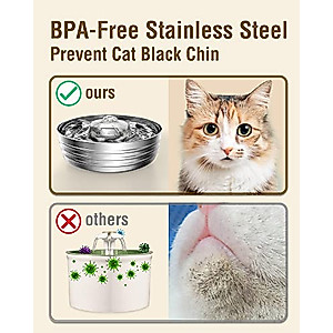 oneisall Cat Water Fountain Stainless Steel,2L/67oz Quiet Cat Fountain Water Bowl for Multiple Pets,Low Noise Water Fountain for Cats Inside