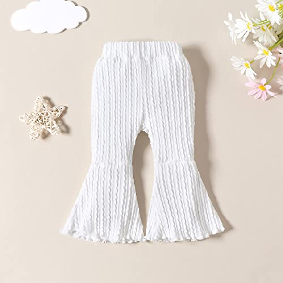 Toddler Bell Bottoms Baby Girls 2T 3T Leggings Bell Bottomed Flare Pants Trousers Light and Breathable White