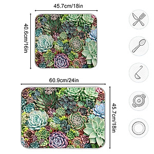 Dish Drying Mat For Counter Colorful Succulent Fast Draining 16 x 18 Inch Can Folded for Kitchen