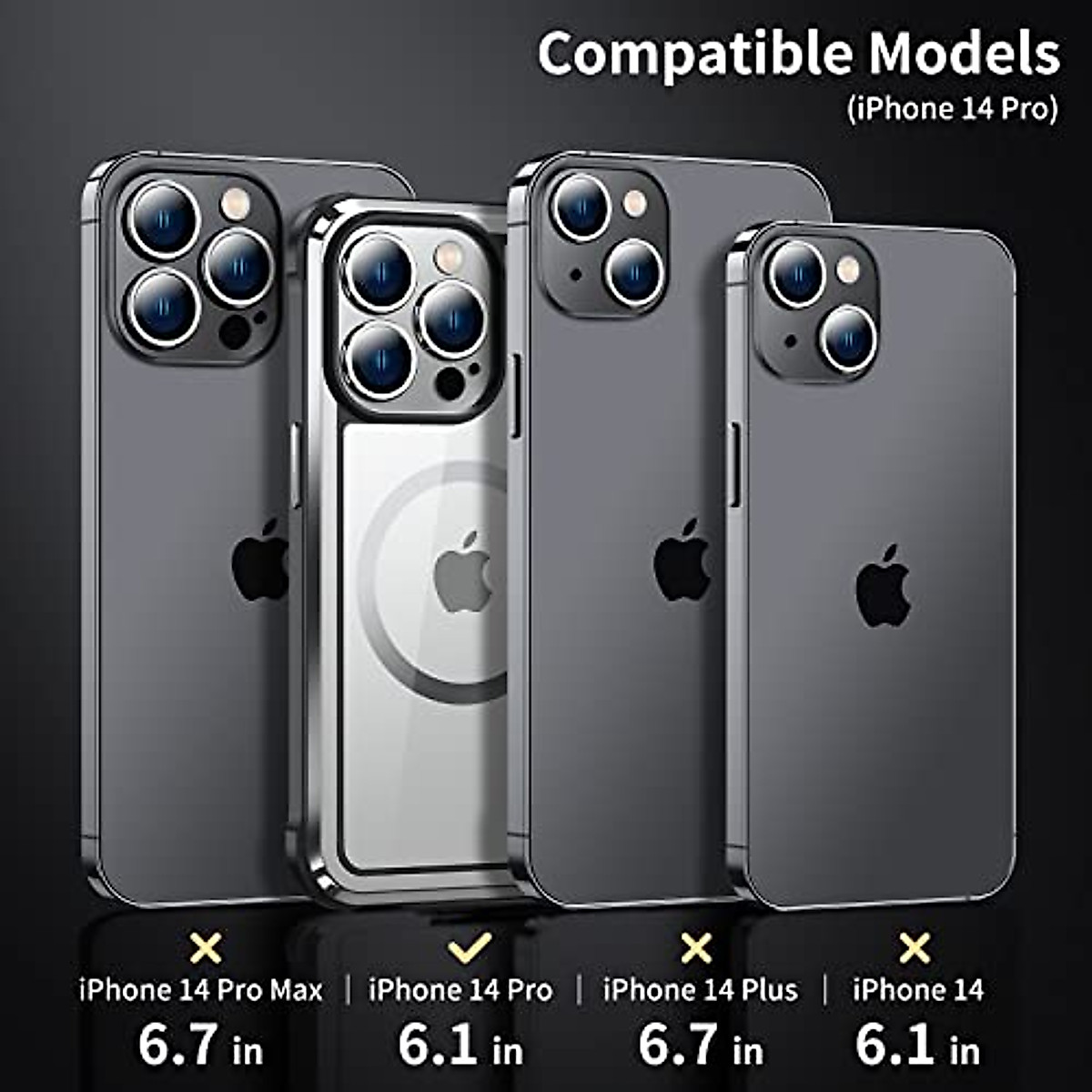 Auleegei Stainless-Frame Metal Magsafe Designed for iPhone 14 Pro case Clear [20 FT Military Drop Protection] Protective Shockproof Bumper with Airbag Case [Non-Yellowing] Cover 6.1 Inch-Silver