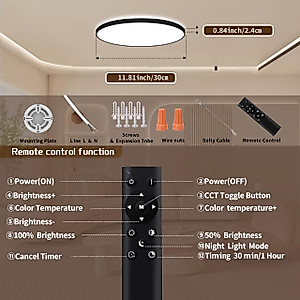 12 Inch Flush Mount Ceiling Light with Remote 28W 3000lm Led Ceiling Light Dimmable 3 Color Adjustable Modern Light Fixture Ceiling with Backlight, Night Light and Timer Ultra-Thin Close to Ceiling