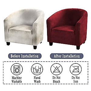 ITFRO Red Wine Club Chair Slipcover Stretch Velvet Tub Chair Cover Barrel Armchair Cover Sofa Cover Furniture Protector for Living Room (Red Wine)