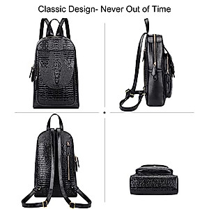 PIJUSHI Womens Genuine Leather Backpack Purse for Women Crocodile Leather Backpack (66512 Black Croco)
