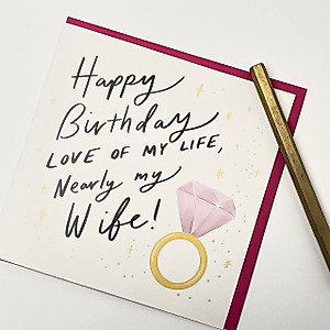 Old English Co. Happy Birthday Card for Fiancée - Birthday Card for Nearly Wife - Last Year As a Miss - Cute Birthday Card for Her | Blank Inside with Envelope