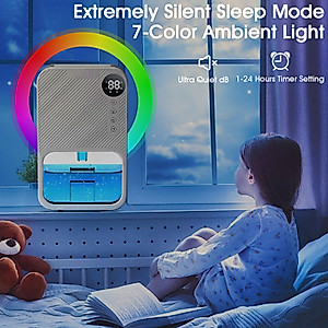 Dehumidifiers for bedroom 40 OZ Water Tank with Digital display Auto-Off, Portable Small Dehumidifier for Room,Bathroom,RV,Basement, Closet 500 sq.ft,7 Colors LED Light (White)
