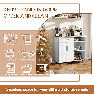 SUNLEI Kitchen Island with Storage Cabinet, 42" Kitchen Cart on Wheels with Shelves, Cart Handle for Towel Rack or Free Mobility, Portable Islands for Kitchen(Stylish White, 42-INCH)