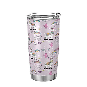 Cute Cartoon Llama with An Inscription No Drama Llama on A 1 20oz Tumbler Insulated Coffee Cup Wine Tumbler Stainless Steel Reusable Water Bottle Double Walled Travel Mug Thermal Cup for Hot Col