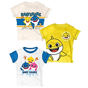 Baby Shark Graphic T-Shirts 3 Pack for Boys 3T Ecru/YEL/Wh SS