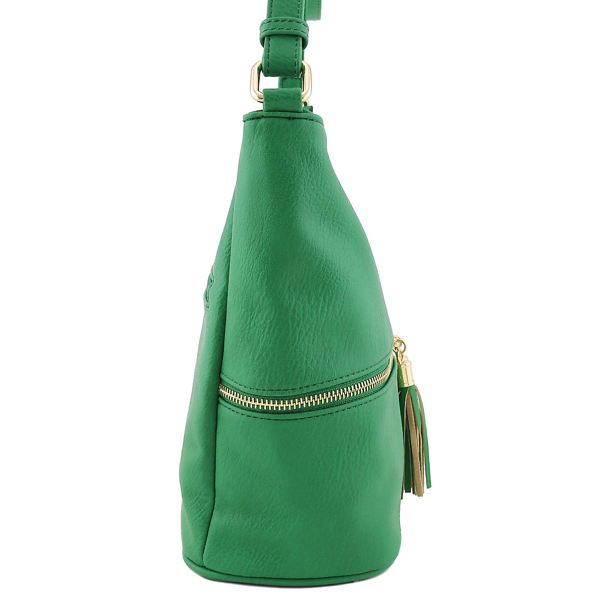 FashionPuzzle Lightweight Tassel Zipper Bucket Crossbody Bag (Kelly Green) One Size