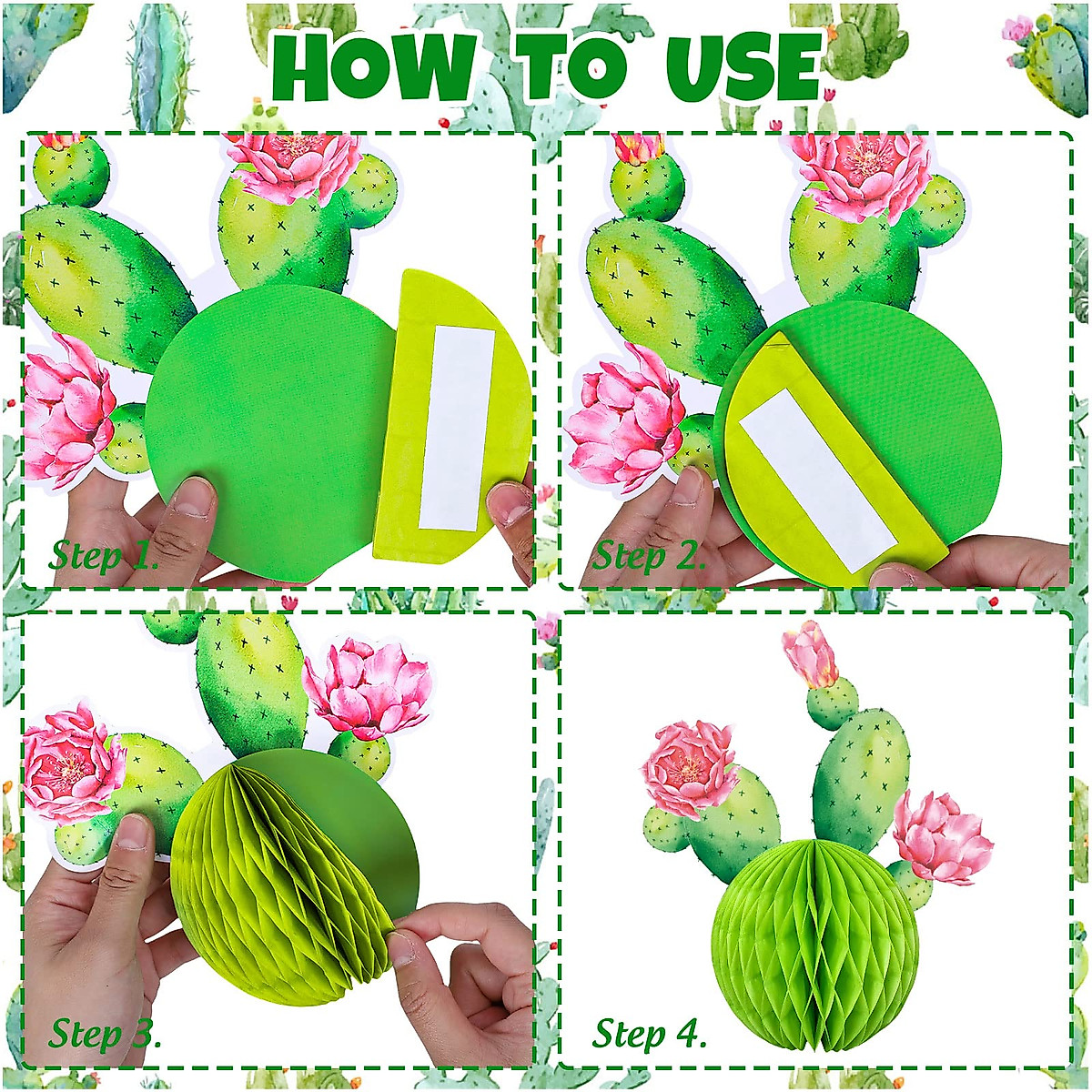 Whaline 6Pcs Cactus Honeycomb Centerpieces Succulent Plants Paper Table Topper Greenery Bloom Theme Summer Party Table Decoration for Birthday Hawaiian Luau Baby Shower Photography, 3 Design