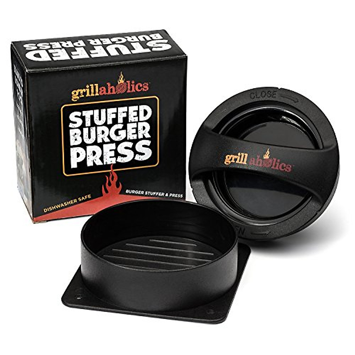 Grillaholics Stuffed Burger Press and Recipe eBook - Extended Warranty - Hamburger Patty Maker for Grilling - BBQ Grill Accessories