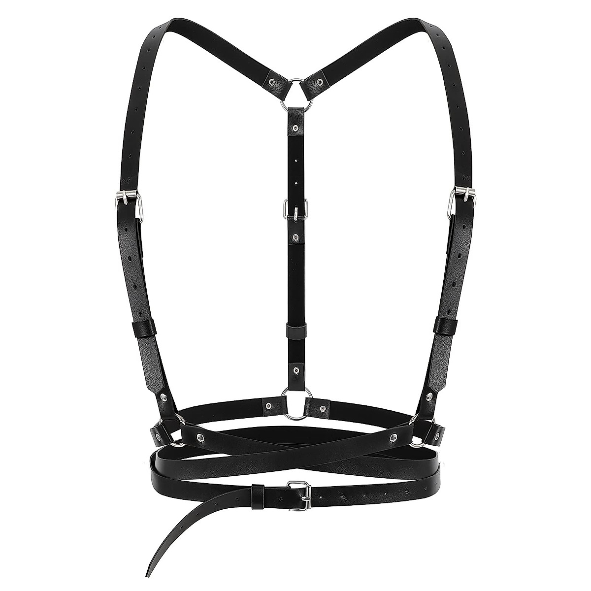 JASGOOD Punk Black Waist Belt Women PU Leather Skinny Chest Adjustable Belts with Gothic Circle for Club (Black,Fit Waist Size 28''-36'')