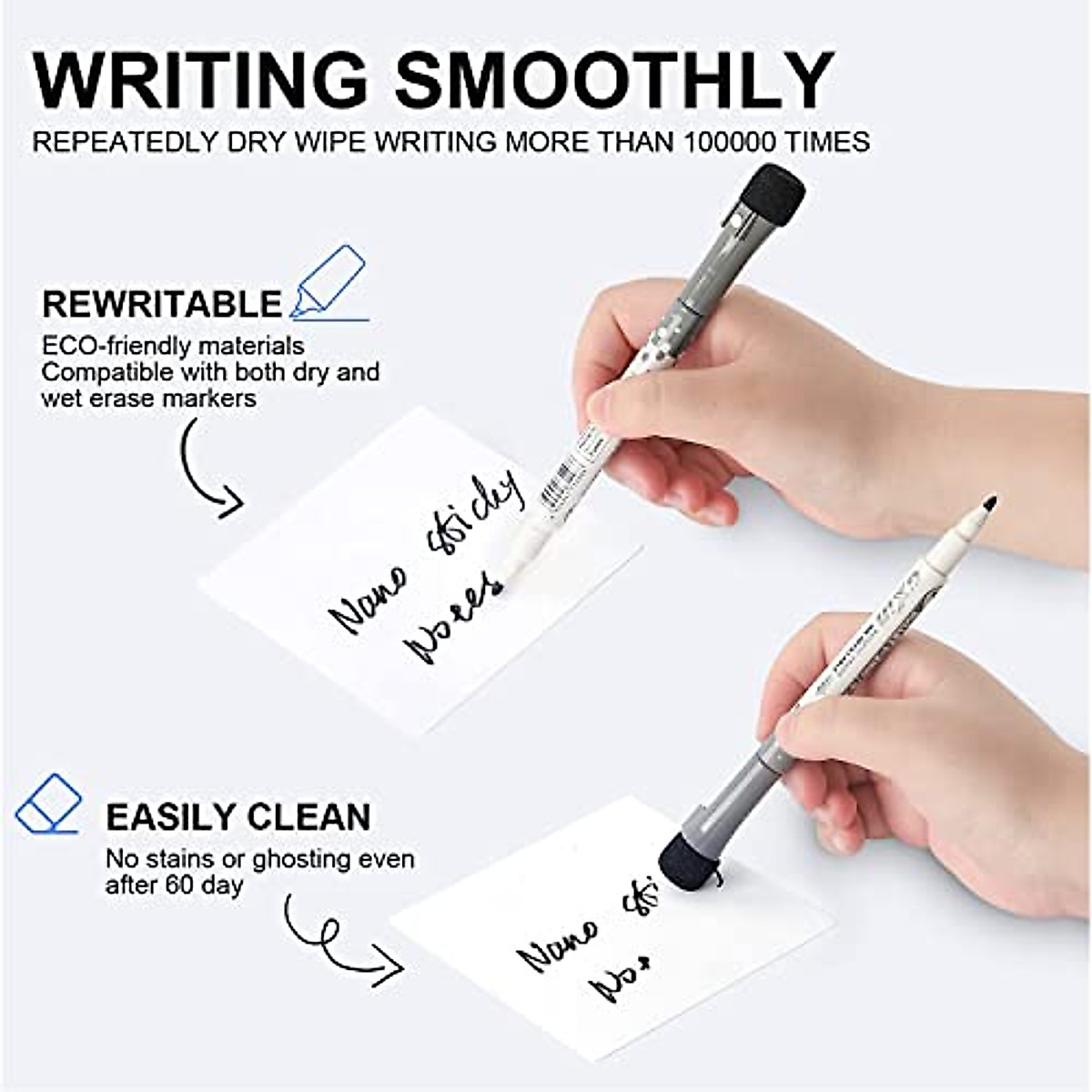 KopYoeHn Dry Erase Sticky Notes, Reusable Whiteboard Stickers for All Smooth Surfaces, Washable and Removable Easy to Post for Office, Home, Classroom, 3X3 inch, 6 Pack