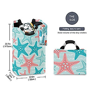 senya Nautical Ocean Starfish Large Storage Basket Collapsible Organizer Bin Laundry Hamper for Nursery Clothes Toys