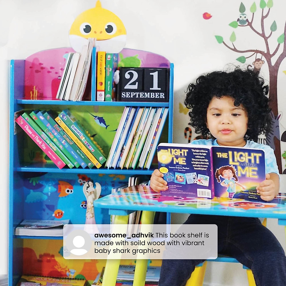 Delta Children Wooden Playhouse 4-Shelf Bookcase for Kids, Baby Shark, 10.23"D x 19.88"W x 40.35"H