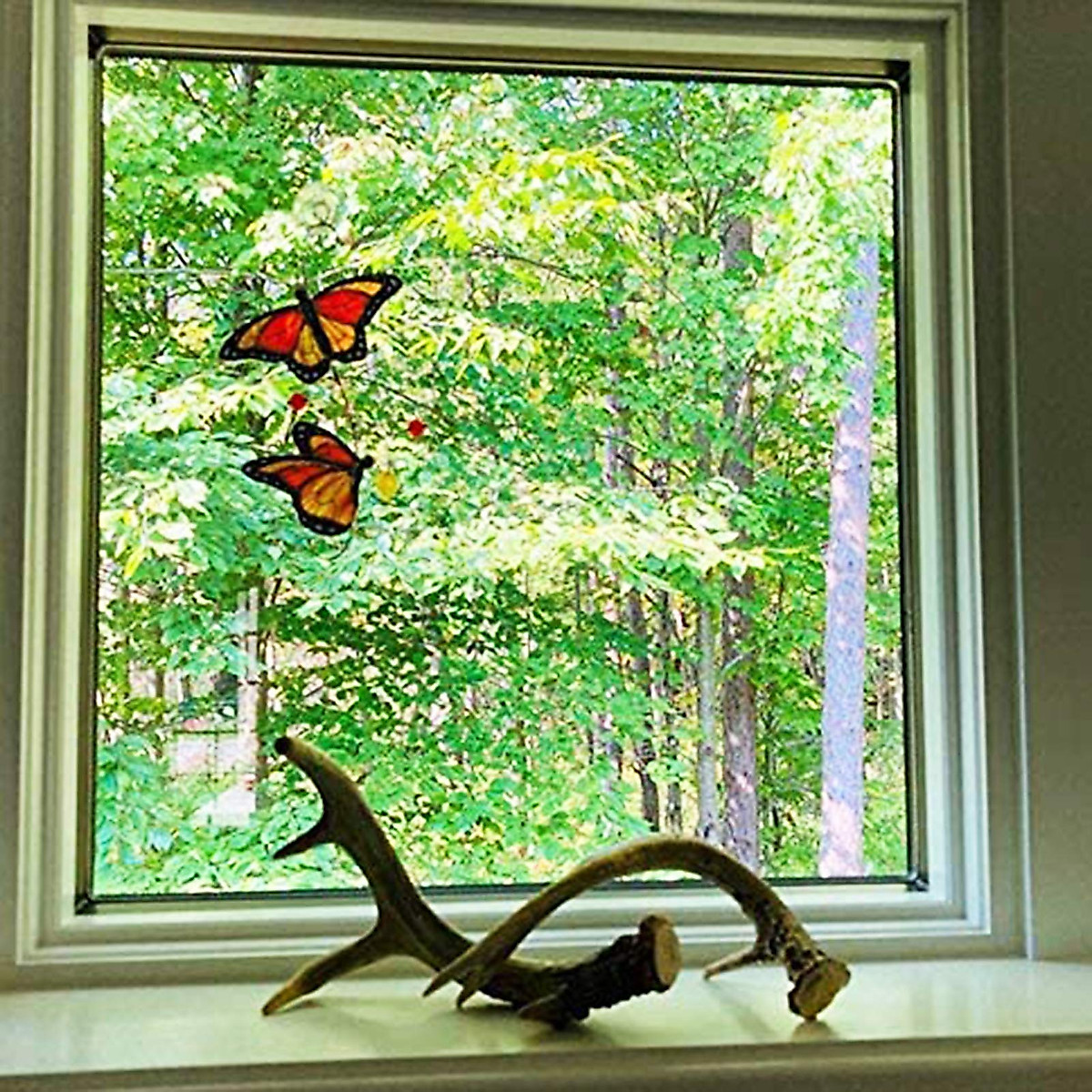 dxS8hhuo Stained Monarch Butterfly Glass Window Decor, Hanging Butterfly Decorations, Stained Glass Wall Art for Garden Yellow