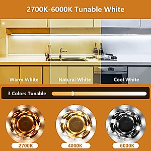 LLTOP Under Cabinet Lighting, Tunable White 3 Color 6 PCS LED Counter Strip Lights with Remote Control Dimmer and Adapter Dimmable Closet Lights Kit for Kitchen, Bedroom, Shelf, Showcase, TV Back