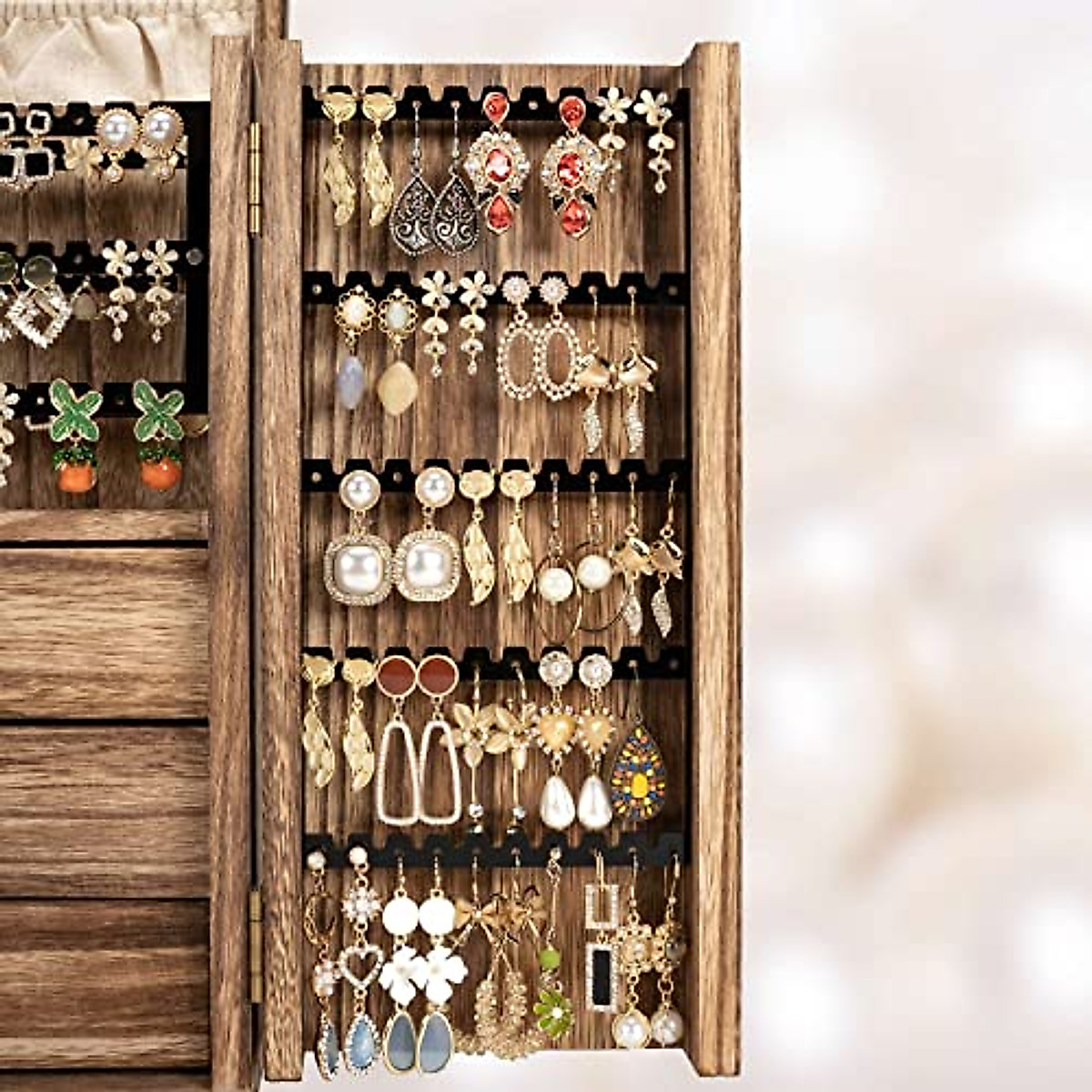 Poyilooo Jewelry Box Organizer, Large Jewelry Boxes for Women, Great Storage Earring Organizer Display for Necklace Earring Ring Bracelet, Rustic Wood Jewelry Organizer Box for Girls, Ideal Gift