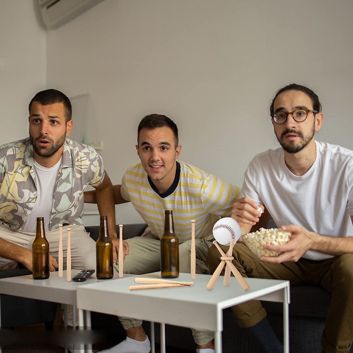 DIY 6 Pcs Mini Baseball Bat and 2 Rings 8 Inch Unfinished Small Wooden Bats Wooden Baseball Softball Stand Display for Painting Keychain Action Figures DIY Craft Projects Ball Sports Party Favors