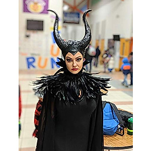 HOMELEX Evil Queen Feather Horns Costume for Women Black Cape Halloween Headpiece Shawl Accessories