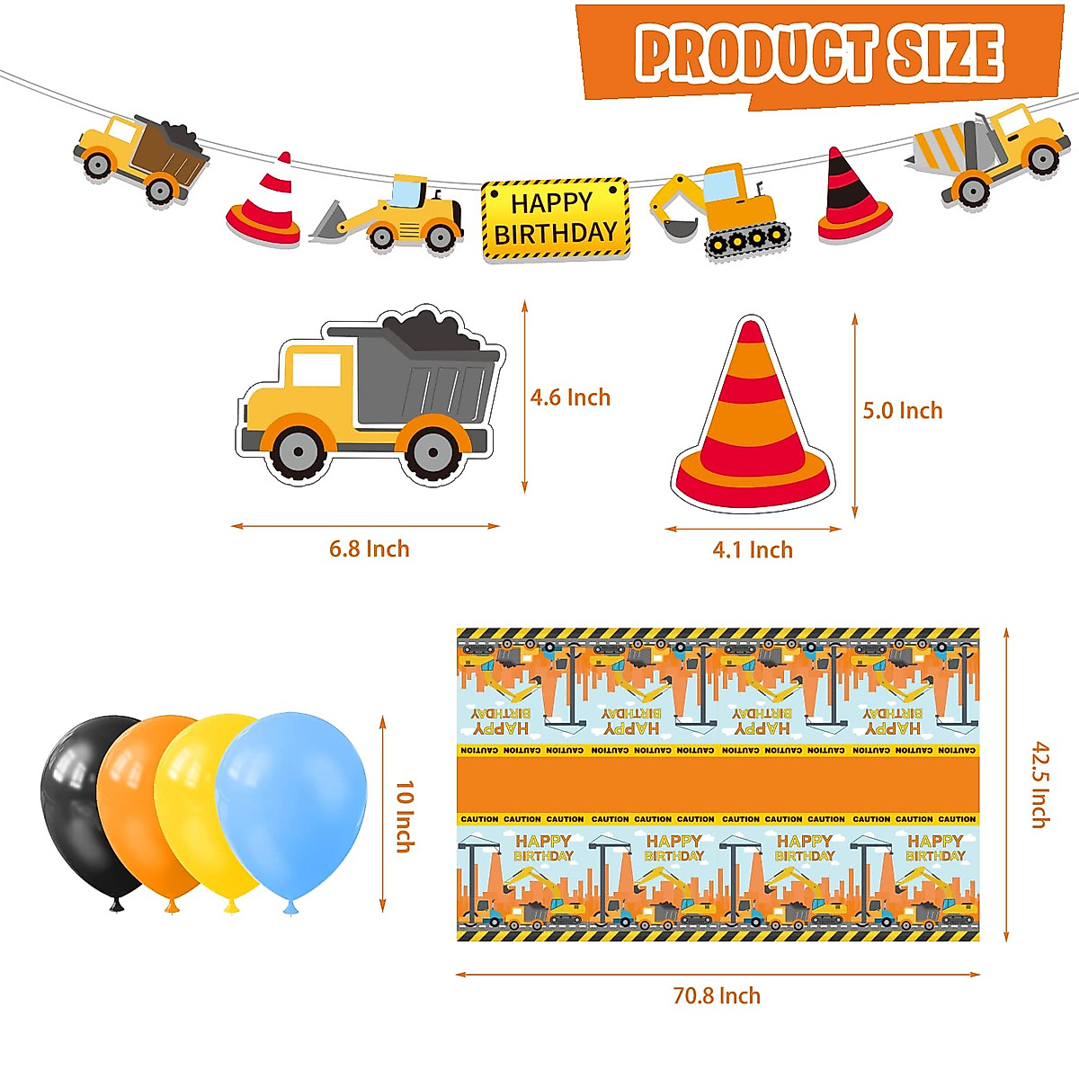 Mpanwen Construction Birthday Party Supplies, 136 Pcs Dump Truck Party Decorations for Boys Baby - Backdrop, Banner, Toppers, Balloons, Cupcakes Wrappers, Party Traffic Signs, Tablecloth