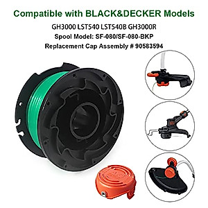 Eyoloty SF-080 Trimmer Replacement Spools Compatible with Black Decker SF-080-BKP GH3000 GH3000R LST540 LST540B Weed Eater 20ft 0.080" Edger Refills with 90583594 Cover Cap (4 Spool, 1 Cap)