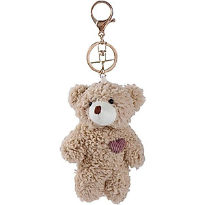 BWESOO Brown Bear Plush Keychain, Stuffed Animals Bag Pendant, Kawaii Plush Rabbit Keychain, DIY Trinket Dog Plush Keyring Car Keychain Pink Heart Teddy Bears Automobile Keychains