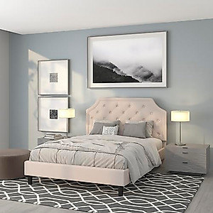 Flash Furniture Brighton Queen Size Tufted Upholstered Platform Bed in Beige Fabric