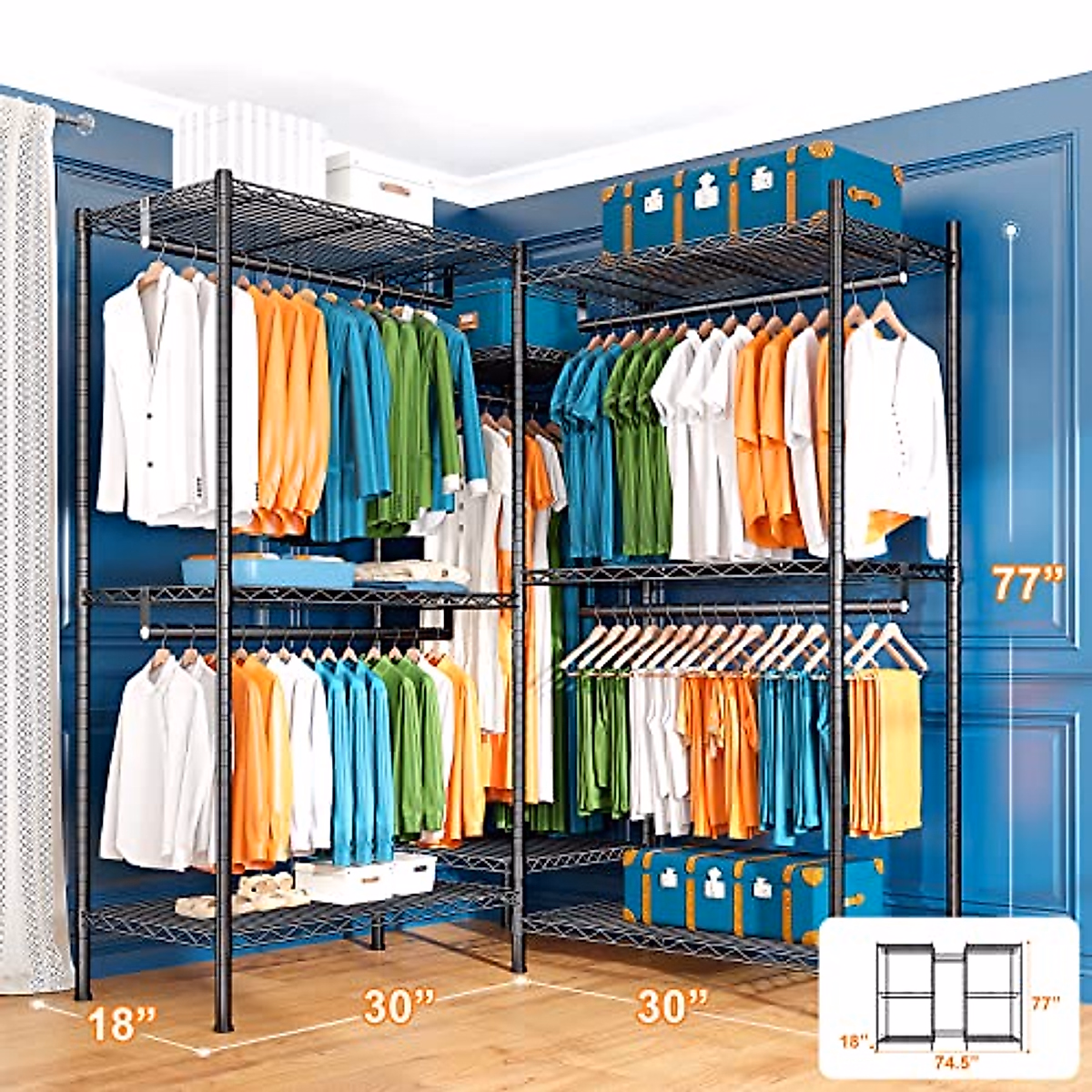 Raybee Heavy Duty Clothes Rack, 825 LBS Clothes Racks for Hanging Clothes, Heavy Duty Clothing Racks for Hanging Clothes , DIY Portable Clothes Rack Wide Garment Rack Closet Rack, 74.5"W X 18"D X 77"H