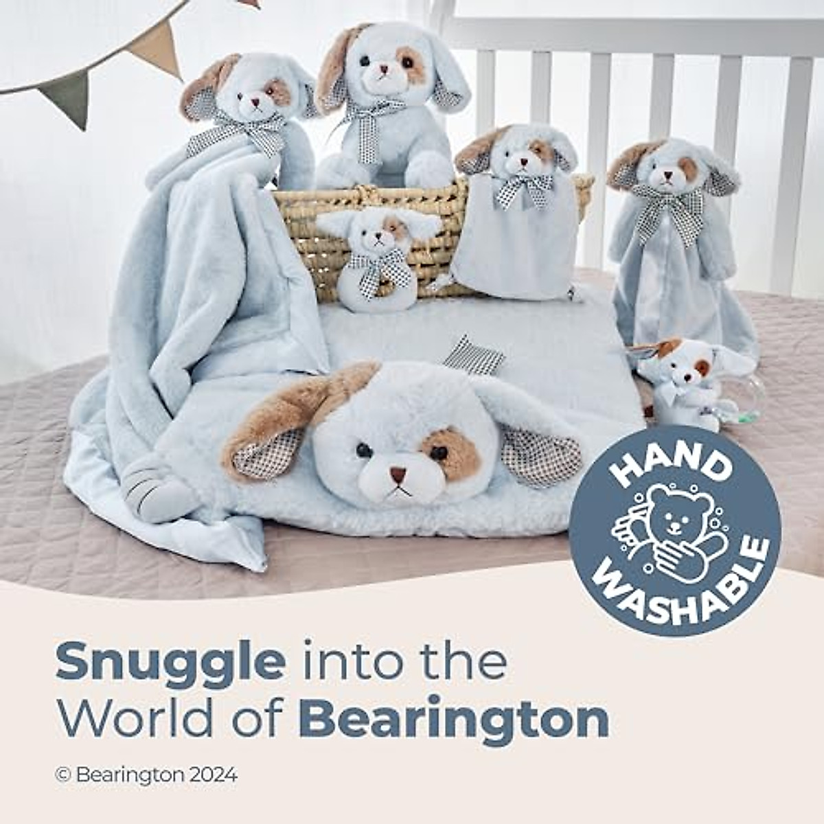 Bearington Baby Wee Waggles, 8 x 7 Inch Small Blue Puppy Stuffed Animal Baby Boy Lovey, Baby Security Blanket