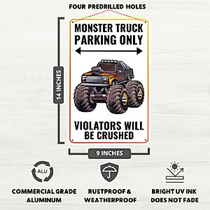 Venicor Monster Truck Sign - 9 x 14 Inches - Aluminum - Monster Truck Room Decor for Boys - Monster Truck Birthday Party Supplies Jam Stickers Wall Decals Decorations