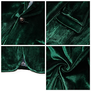 WEEN CHARM Velvet Blazer for Men Slim Fit One Button Sport Coat Tuxedo Jacket for Prom Wedding Party Dinner Green